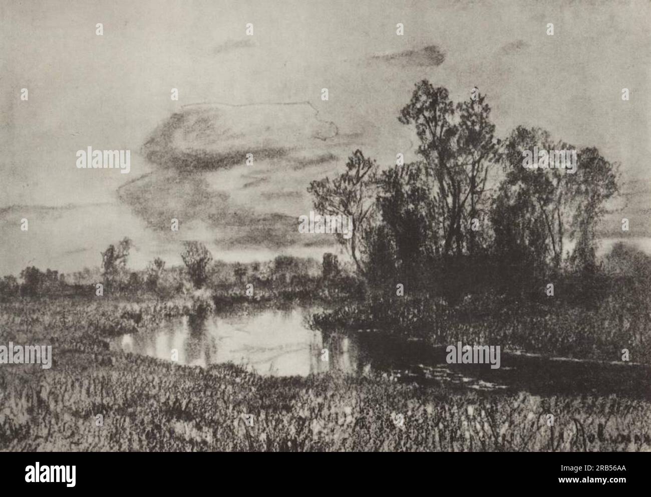 Gray day. River. c.1885; Russian Federation by Isaac Levitan Stock ...