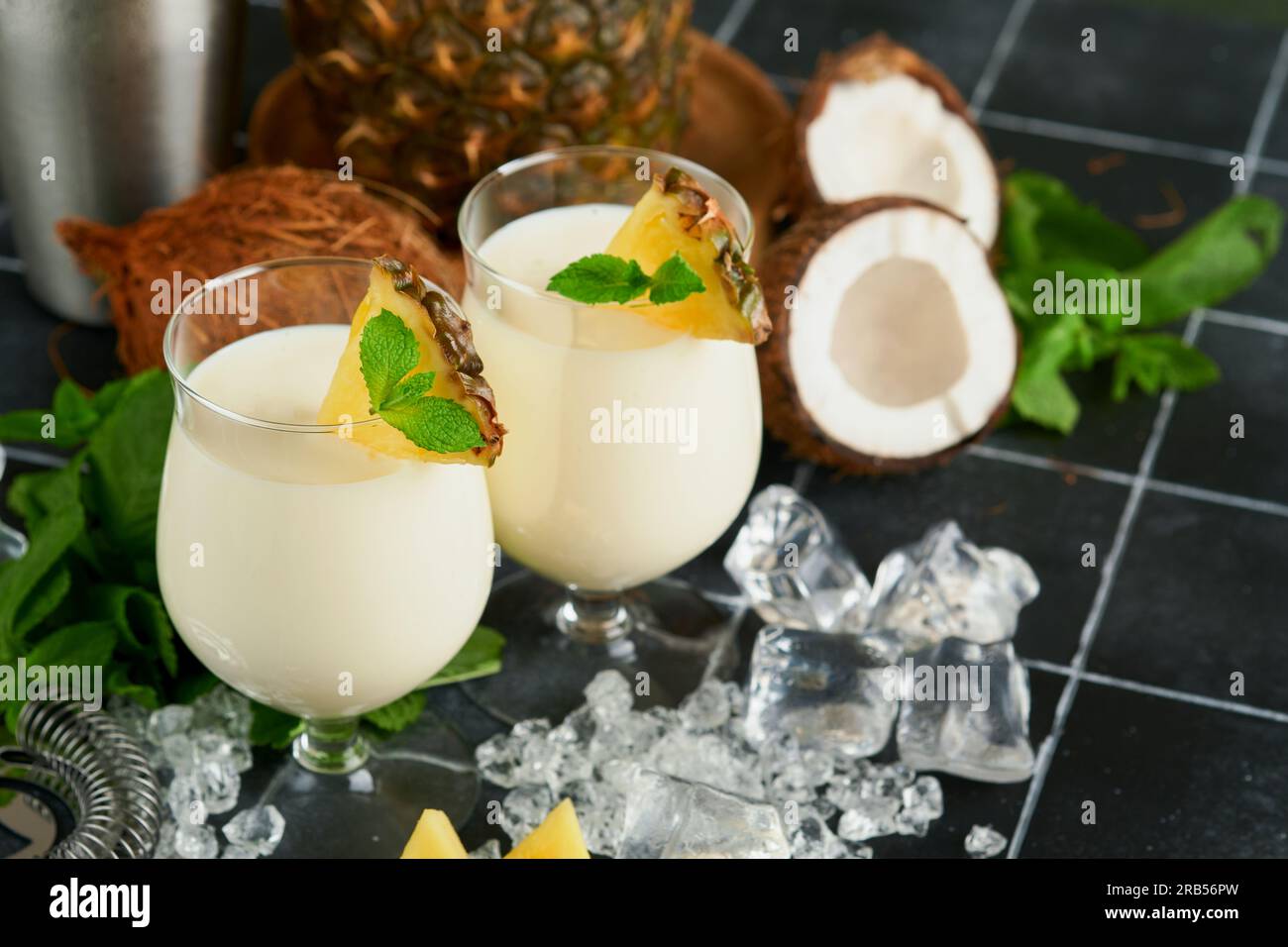 Pina Colada. Traditional caribbean cocktail from rum, pineapple juice ...