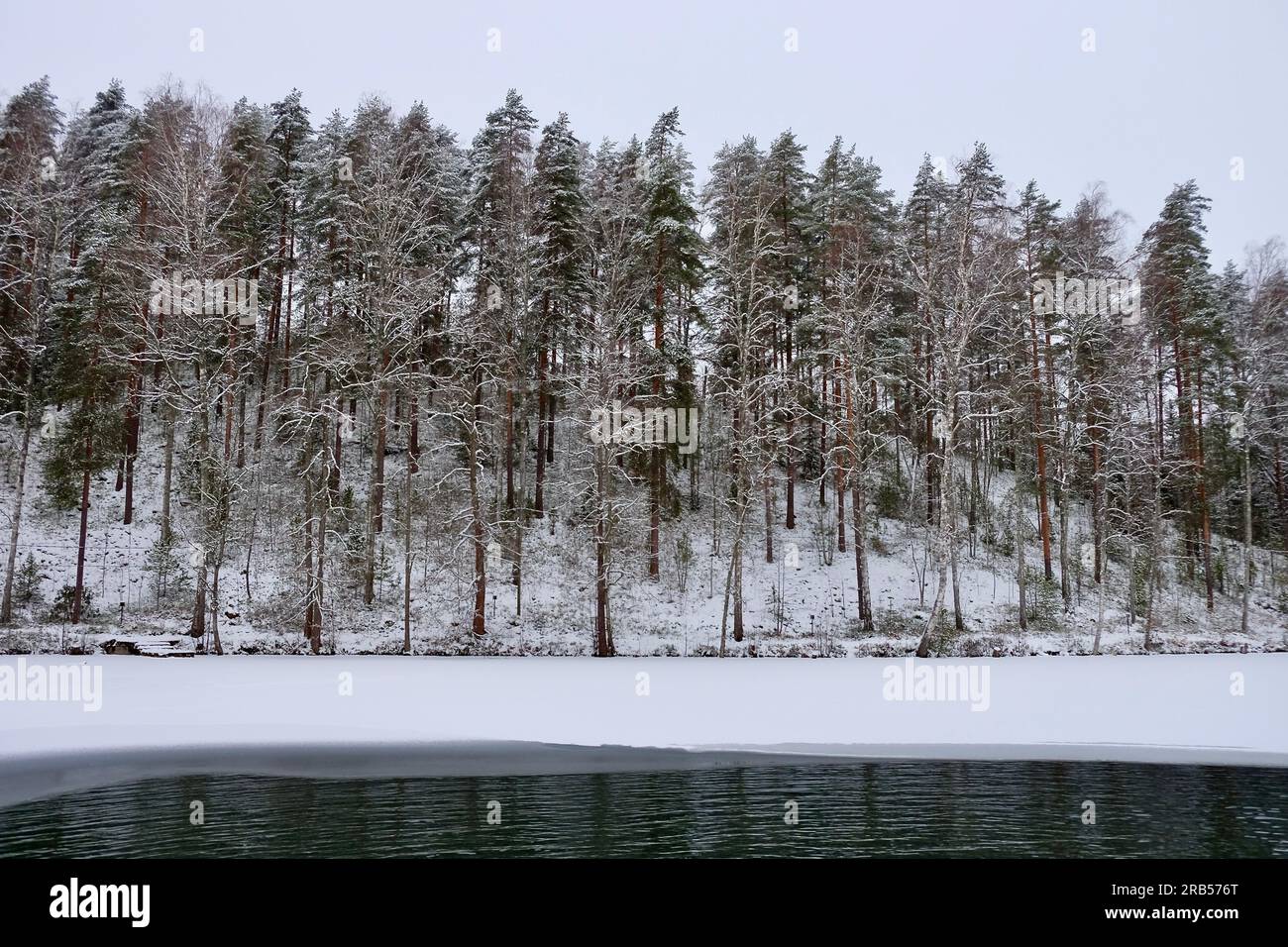 Winter Wonderland landscape over the frozen lake with the melted centre ...