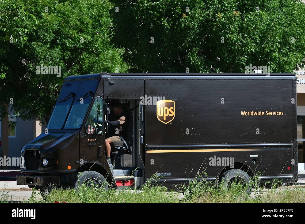 Santa Fe, United States. 07th July, 2023. A UPS truck leaves a UPS ...