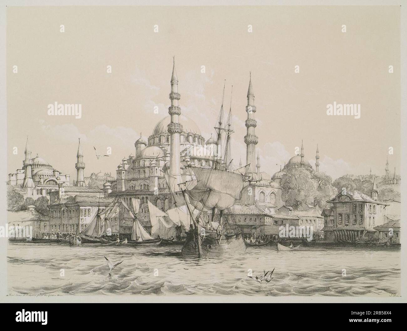 Mosque of Yeni Jami and Saint Sophia from the Golden Horn 1838 by John ...