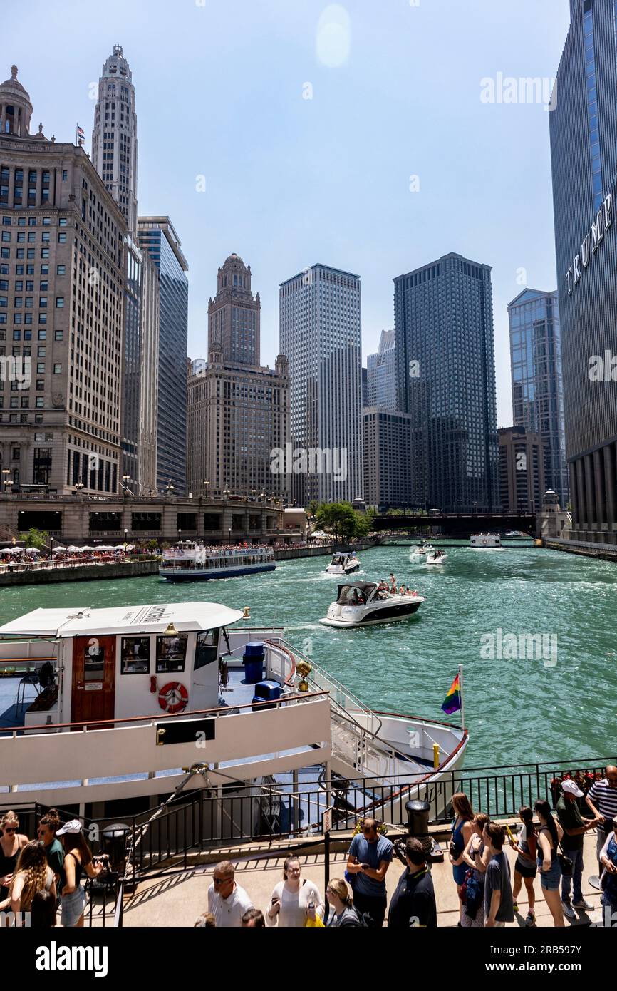 People sightseeing on the Chicago River in Chicago Illinois USA Stock ...