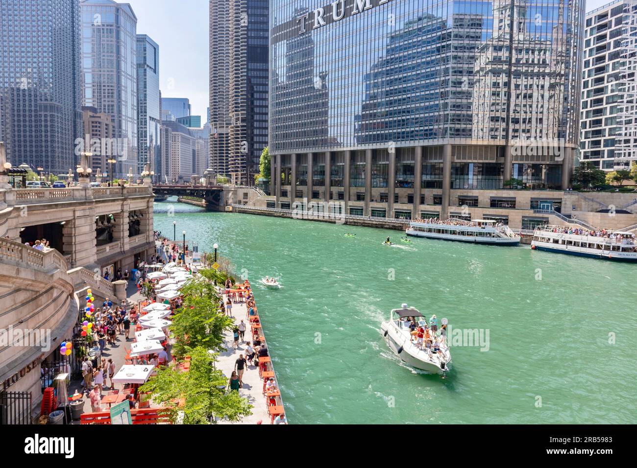 People sightseeing on the Chicago River in Chicago Illinois USA Stock ...