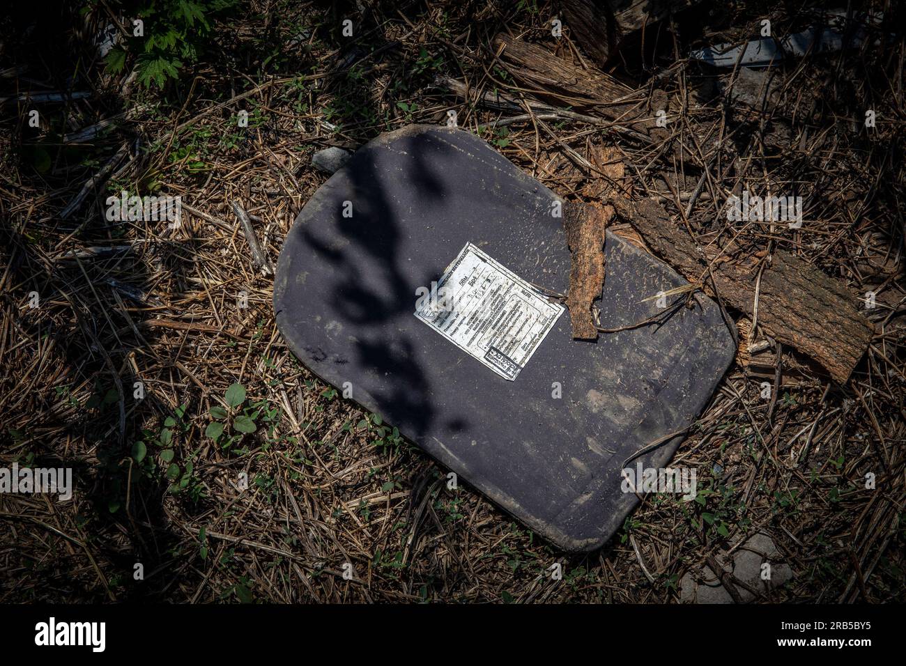 A Russian armour plate seen at the liberated areas in Novodarivka ...