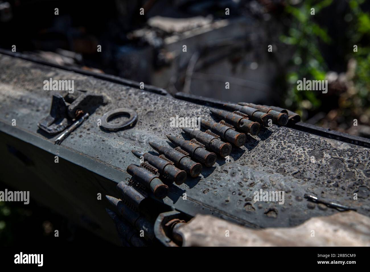 Ammo from a destroyed Russian APC (An Armoured Personnel Carrier) seen ...