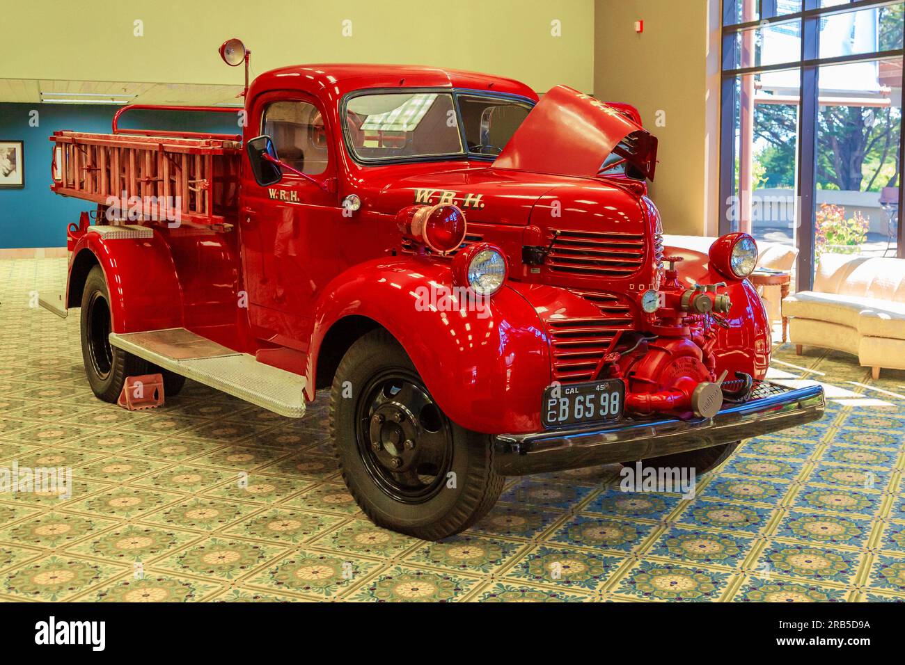 Hearst Castle, California - April 27th 2017- Fire truck vintage car ...