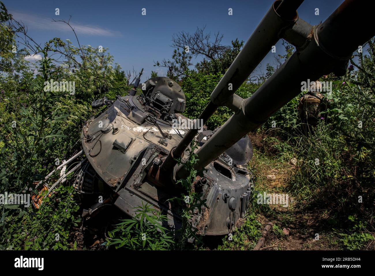 July 5, 2023, Novodarivka, Ukraine: Turret from a destroyed Russian APC ...