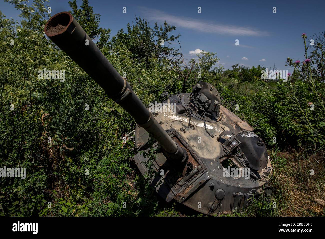 July 5, 2023, Novodarivka, Ukraine: The turret from a destroyed Russian ...
