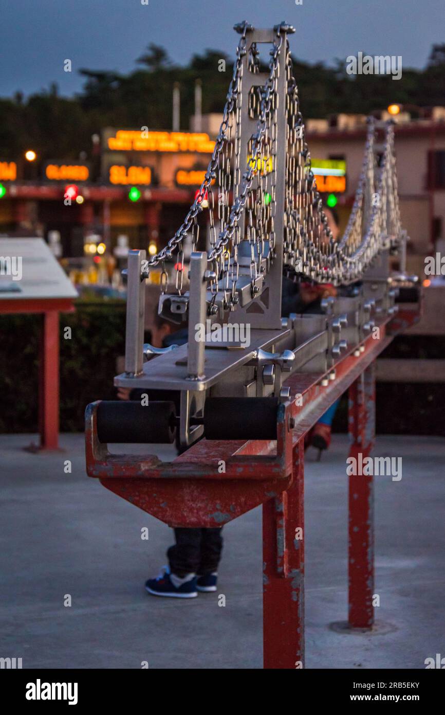 Vertical photo of a miniature model of Golden Gate suspension bridge at ...