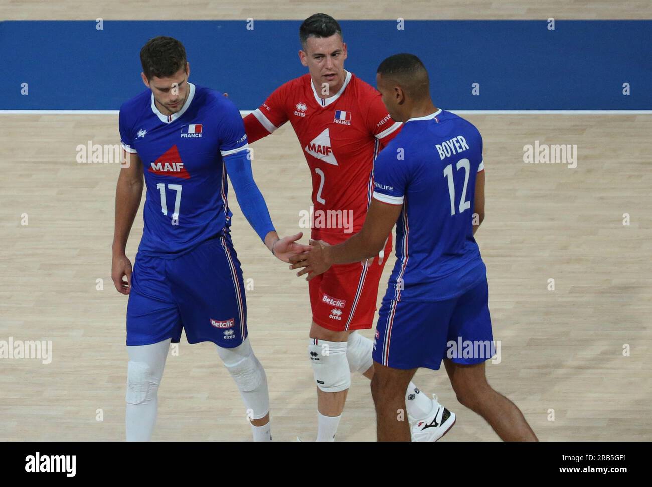 Trévor Clévenot , Stephen Boyer and Jenia Grebennikov of France during ...