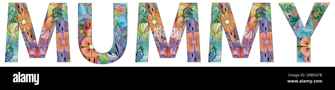 Hand-painted art design. Hand drawn illustration word MUMMY for t-shirt ...