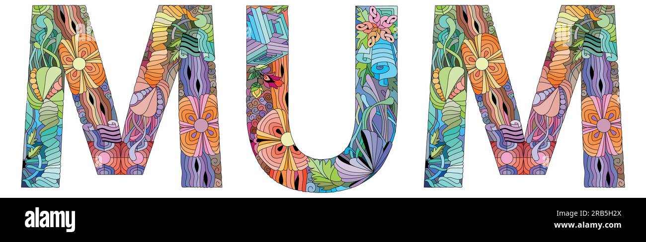 Hand-painted art design. Hand drawn illustration word MUM for t-shirt ...