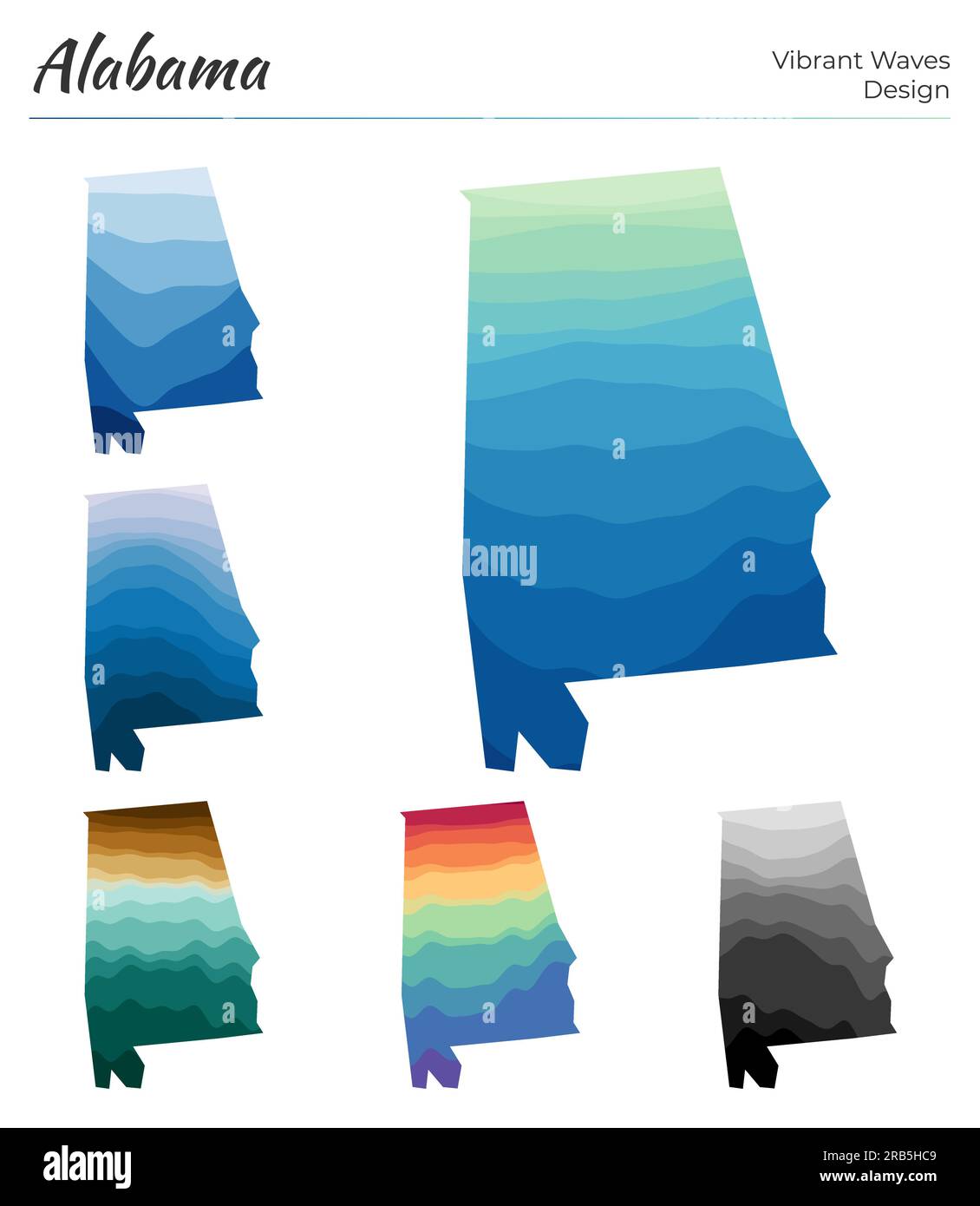 Set of vector maps of Alabama. Vibrant waves design. Bright map of US ...