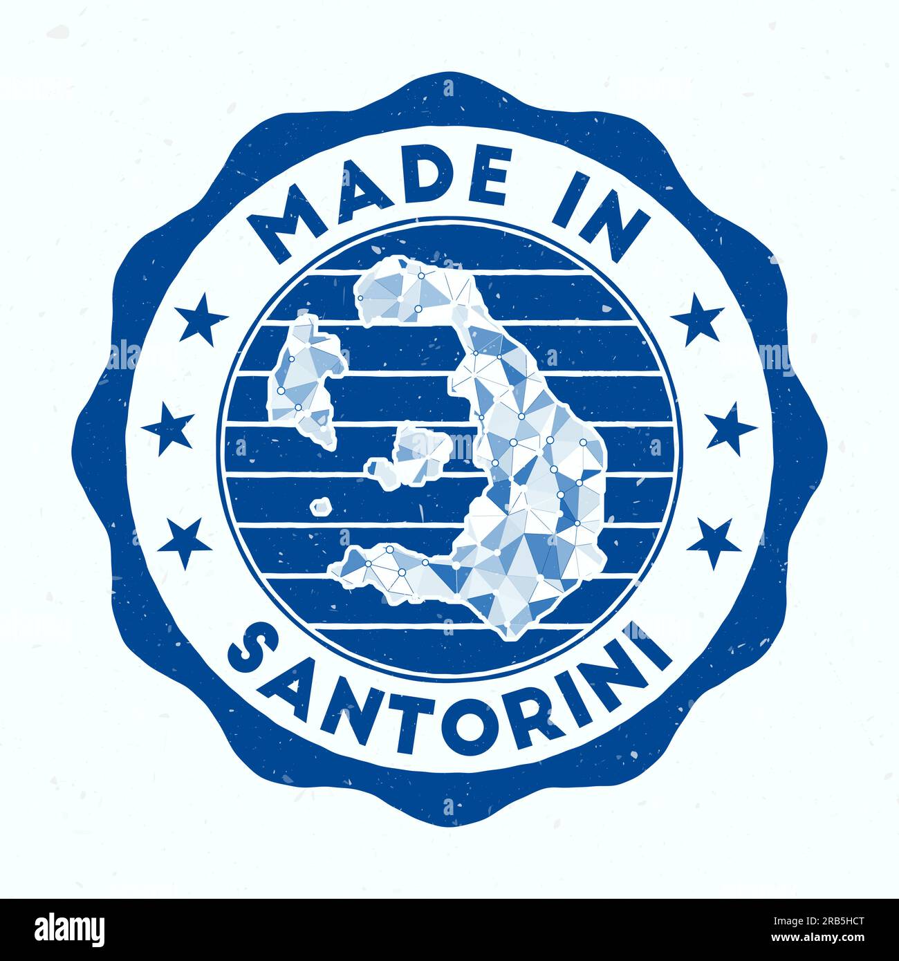 Made in Santorini. Island round stamp. Seal of Santorini with border shape. Vintage badge with ...