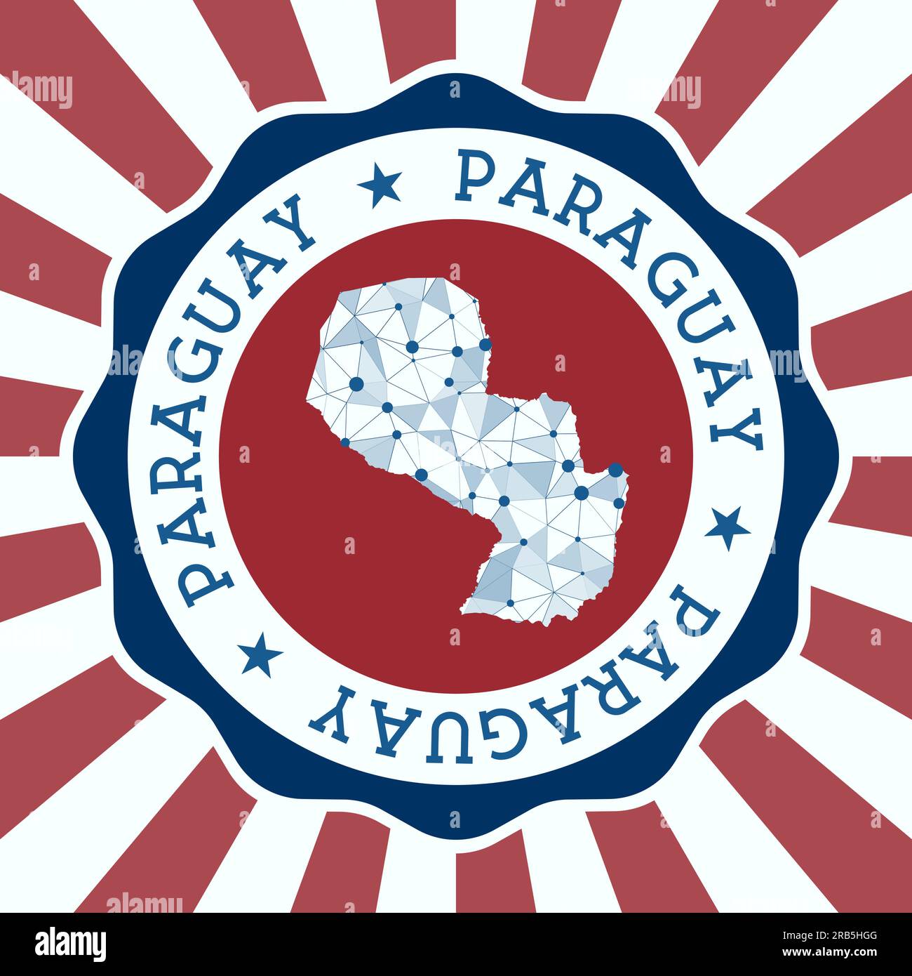 Paraguay Badge. Round logo of country with triangular mesh map and ...