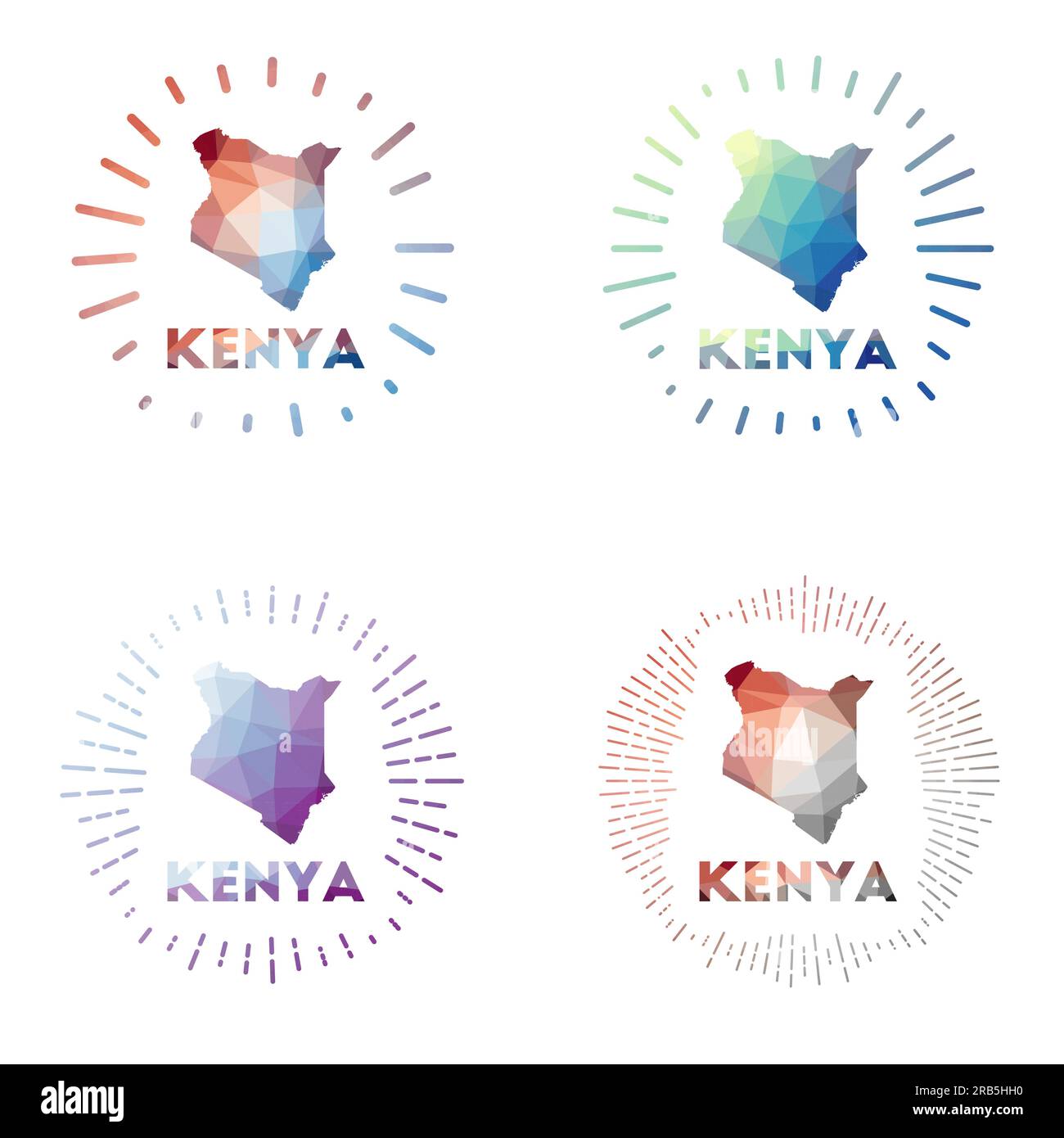 Kenya low poly sunburst set. Logo of country in geometric polygonal ...