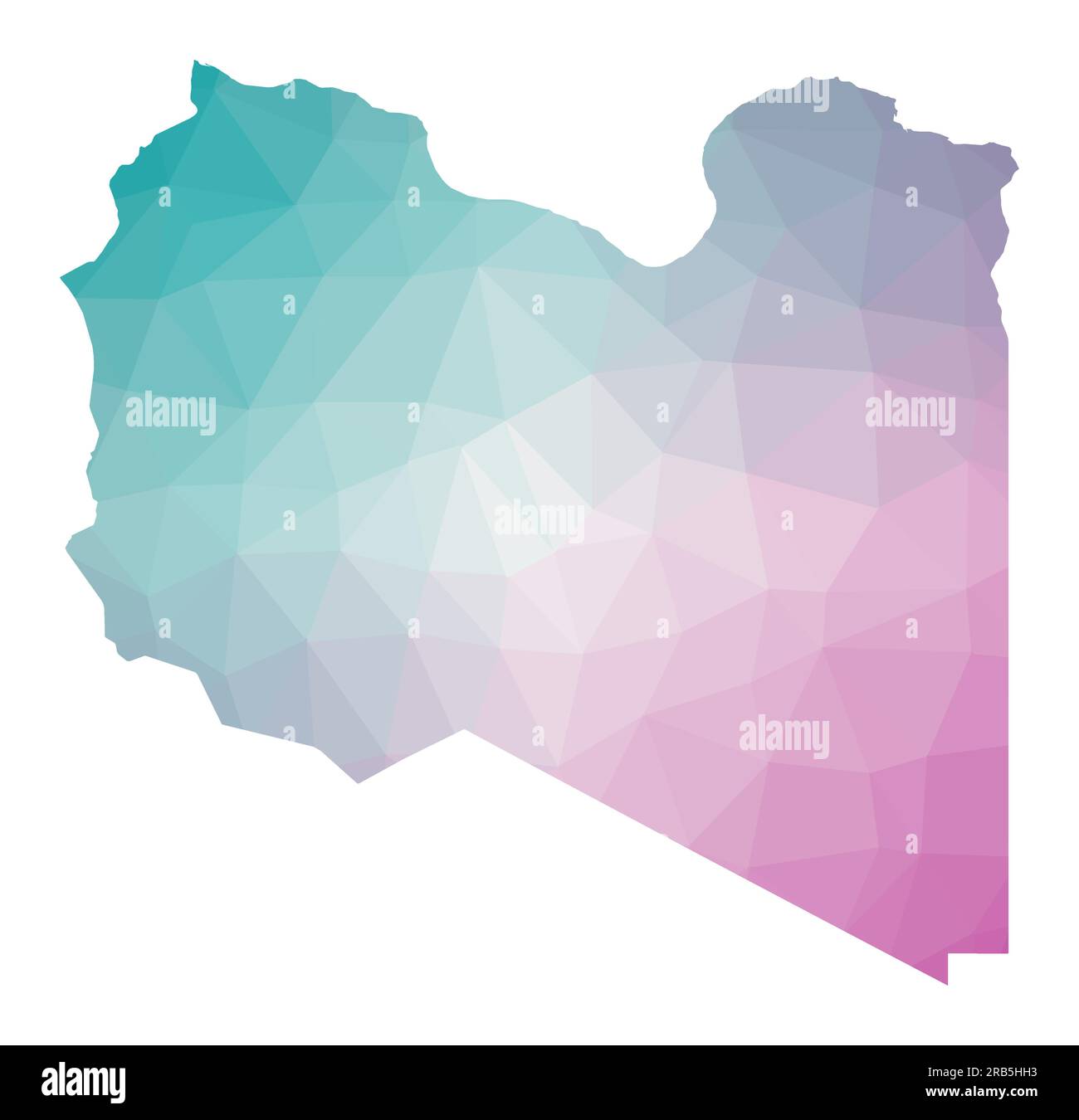 Polygonal map of Libya. Geometric illustration of the country in emerald and amethyst colors ...