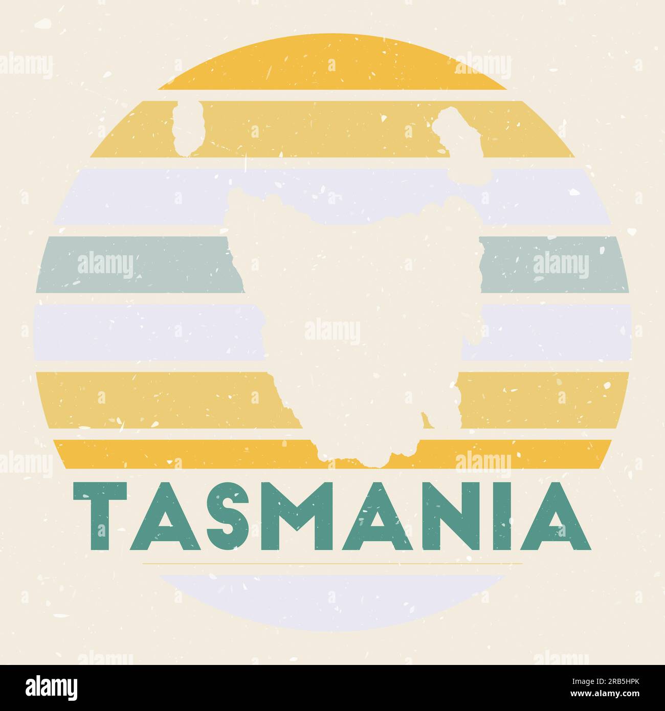 Tasmania logo. Sign with the map of the island and colored stripes ...