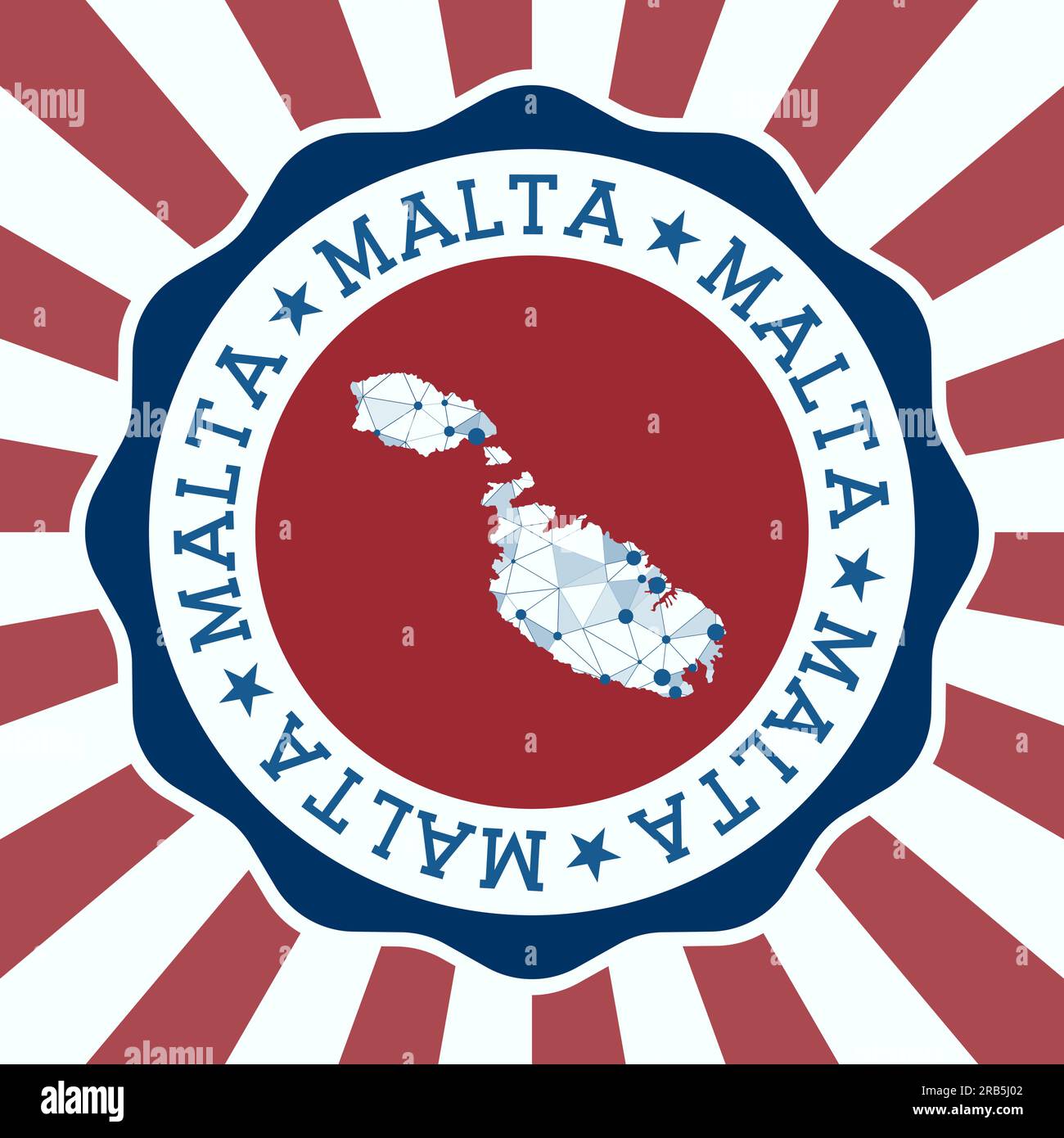Malta Badge. Round logo of island with triangular mesh map and radial ...