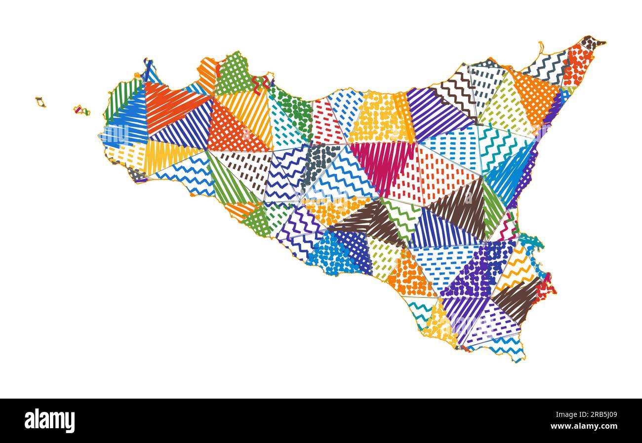 Kid style map of Sicily. Hand drawn polygons in the shape of Sicily ...