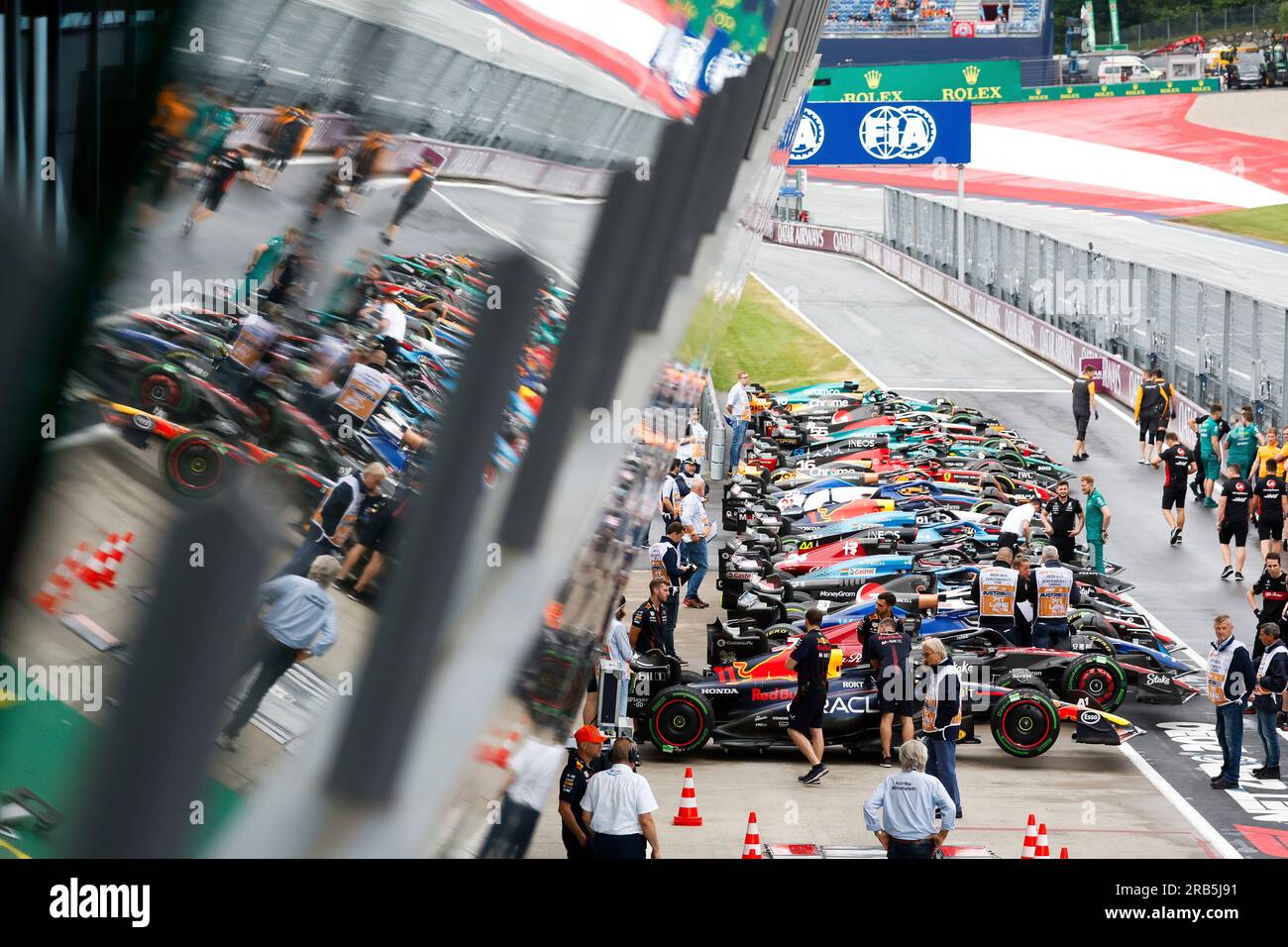 Cars after the race in the pit lane, F1 Grand Prix of Austria at Red ...