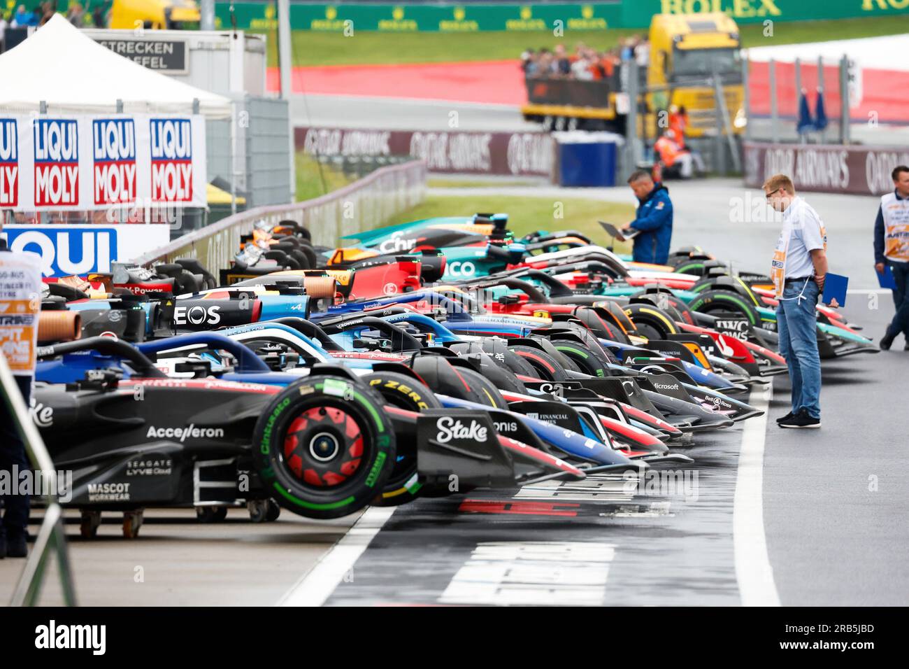 Cars after the race in the pit lane, F1 Grand Prix of Austria at Red ...