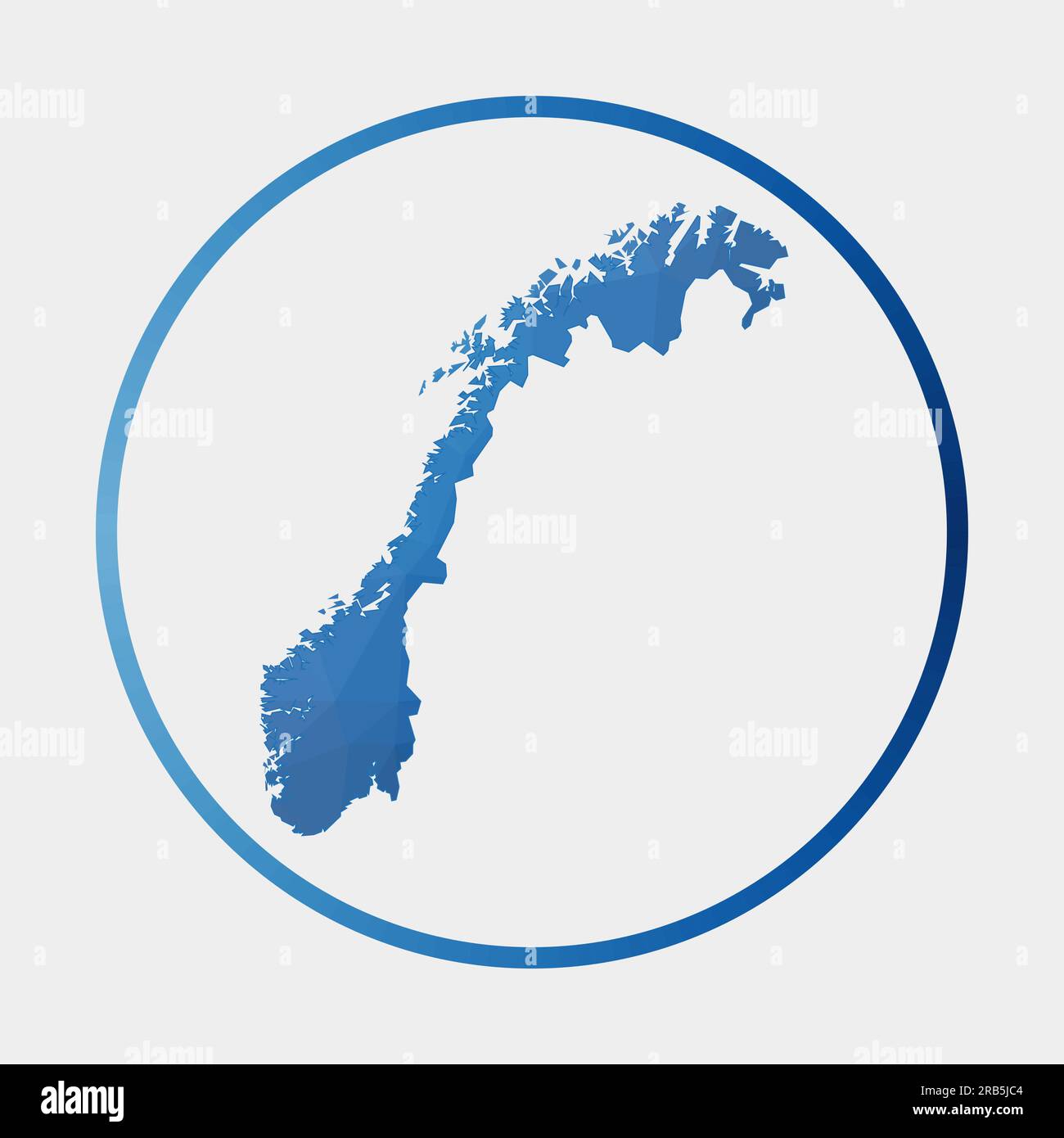 Norway icon. Polygonal map of the country in gradient ring. Round low ...