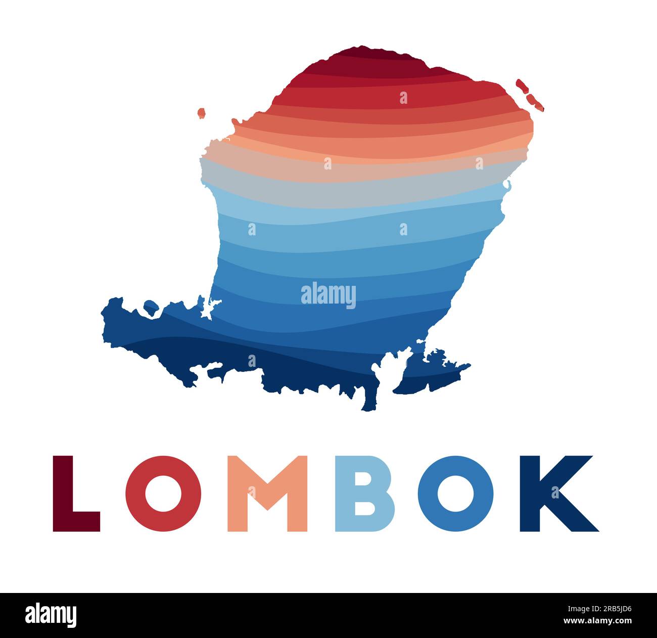 Lombok map. Map of the island with beautiful geometric waves in red ... Lombok map. Map of the island with beautiful geometric waves in red ...