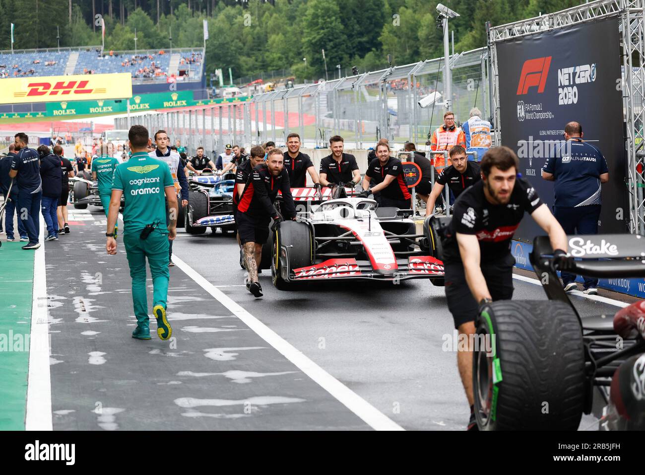Cars after the race in the pit lane, F1 Grand Prix of Austria at Red ...