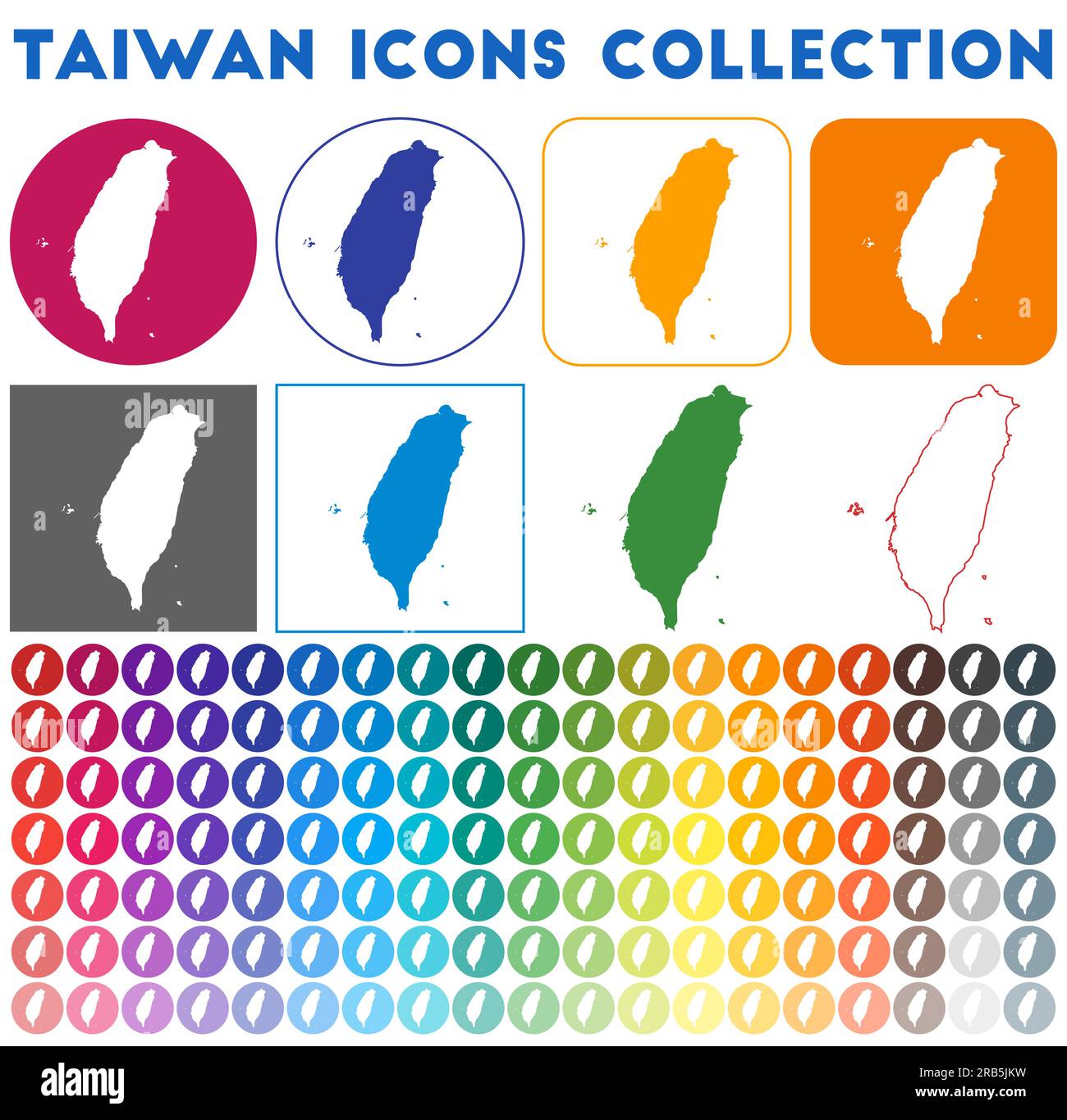 Taiwan icons collection. Bright colorful trendy map icons. Modern ...