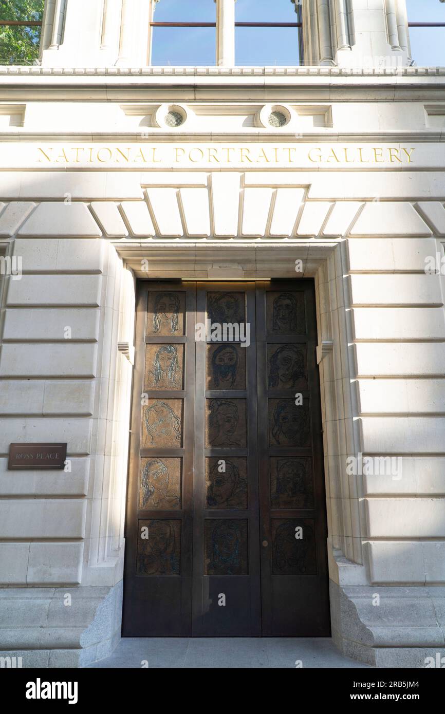 London, UK, 6 July 2023: New facade of the recently reopened National Portrait Gallery features ...