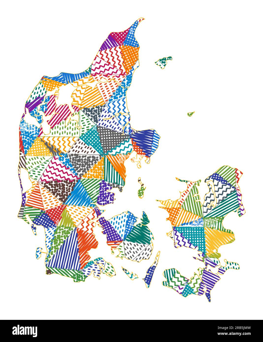 Kid style map of Denmark. Hand drawn polygons in the shape of Denmark ...