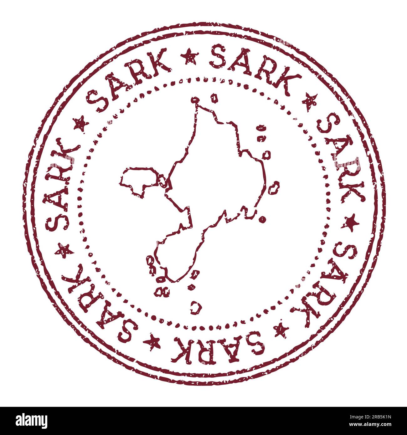Sark round rubber stamp with island map. Vintage red passport stamp ...