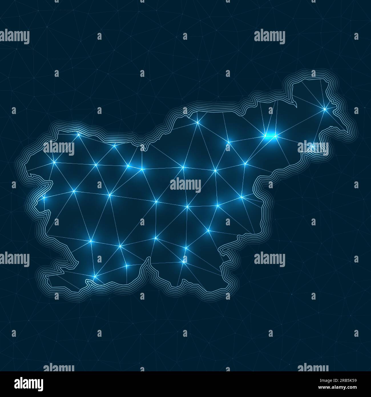 Slovenia network map. Abstract geometric map of the country. Digital connections and ...