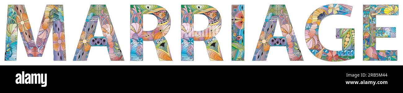 Hand-painted art design. Hand drawn illustration word MARRIAGE for t ...