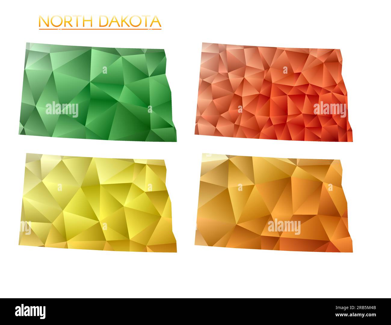 Set of vector polygonal maps of North Dakota. Bright gradient map of US ...