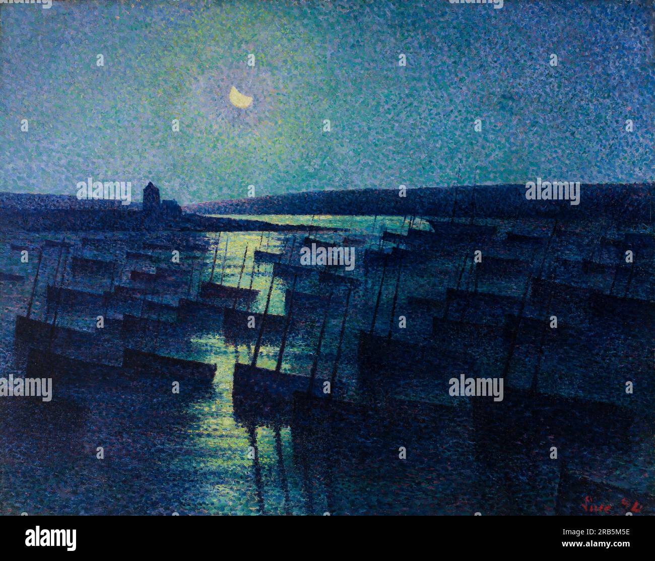 Camaret, Moonlight and Fishing Boats 1894 by Maximilien Luce Stock ...
