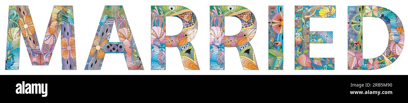 Hand-painted art design. Hand drawn illustration word MARRIED for t ...