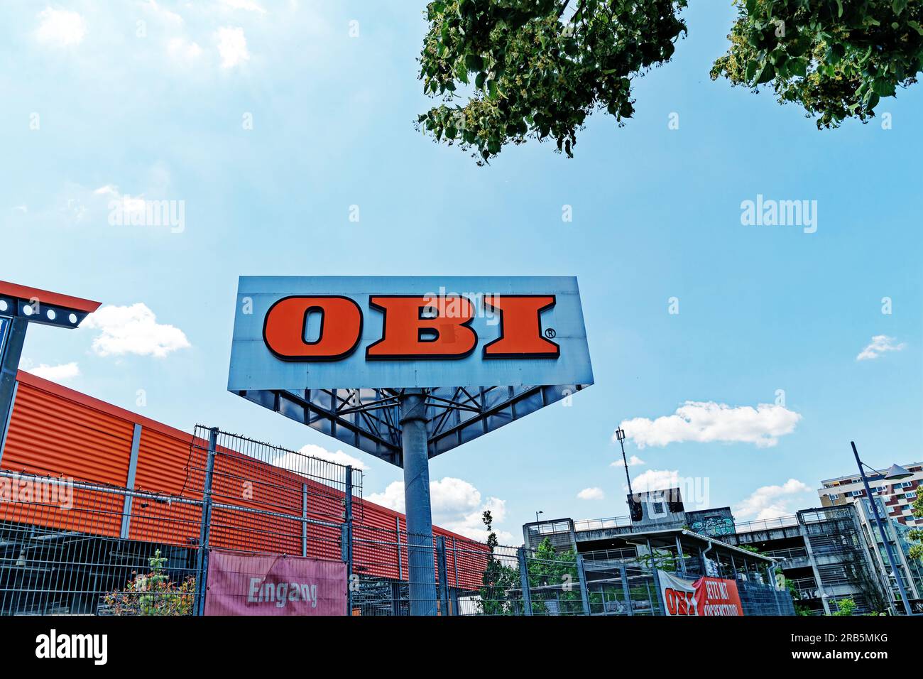Hardware store: Pylon with the logo of the Obi company Stock Photo - Alamy
