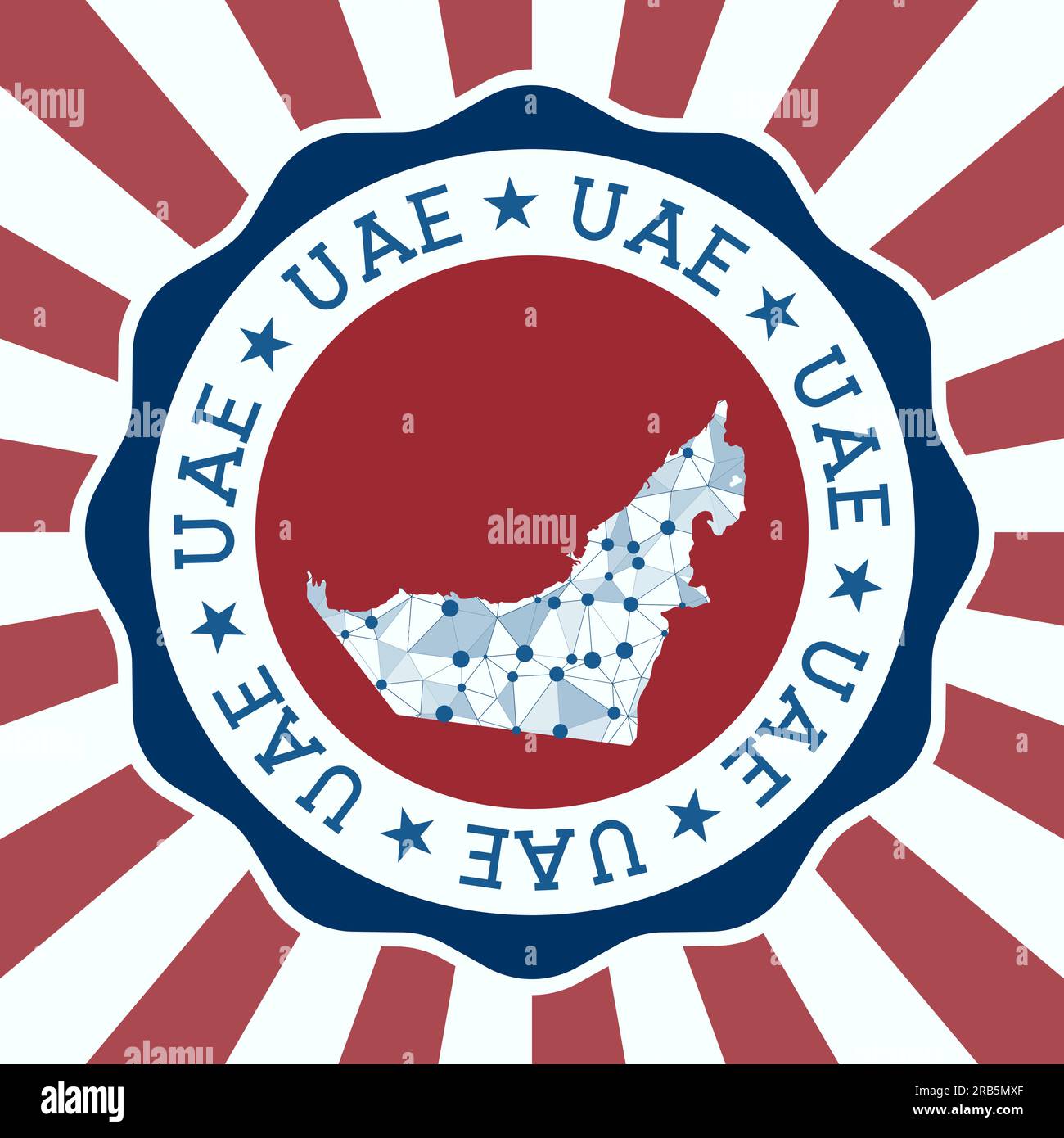 UAE Badge. Round logo of country with triangular mesh map and radial ...