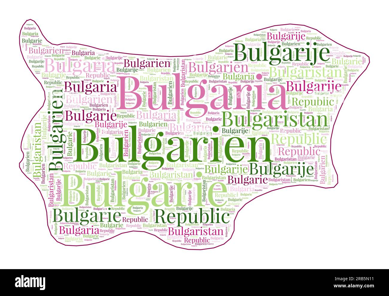 Bulgaria shape filled with country name in many languages. Bulgaria map ...