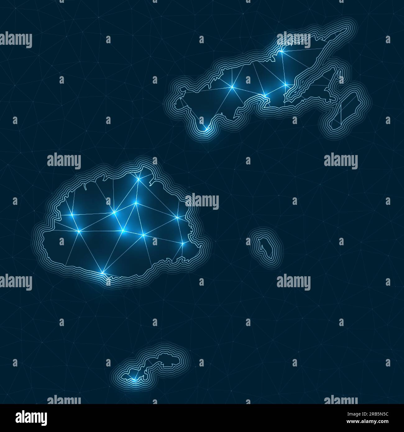 Fiji network map. Abstract geometric map of the country. Digital ...