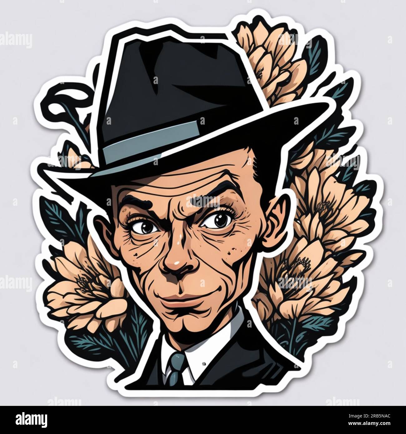 Sticker style illustration of Frank Sinatra with flowers. Tattoo design ...