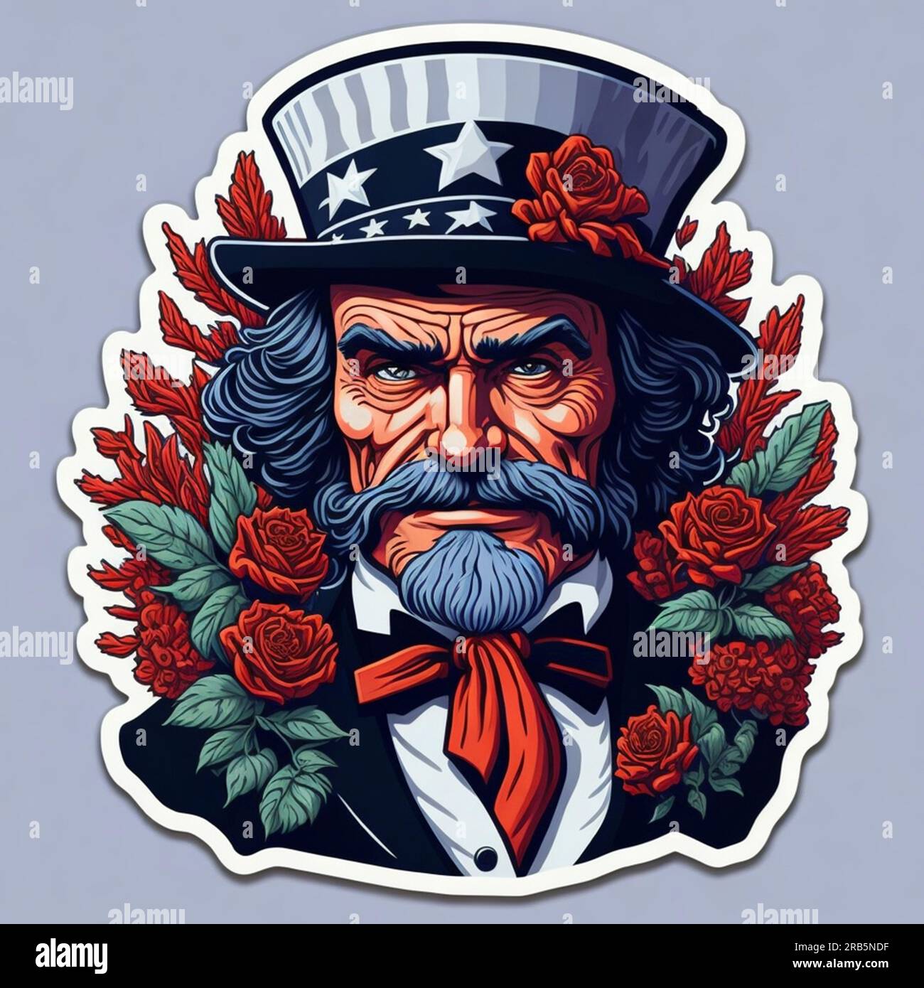 Sticker style illustration of Uncle Sam with flowers. Tattoo design ...