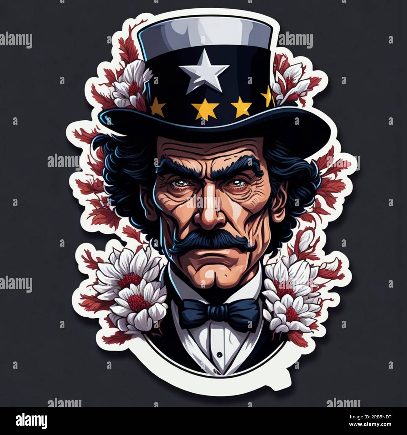 Sticker style illustration of Uncle Sam with flowers. Tattoo design ...