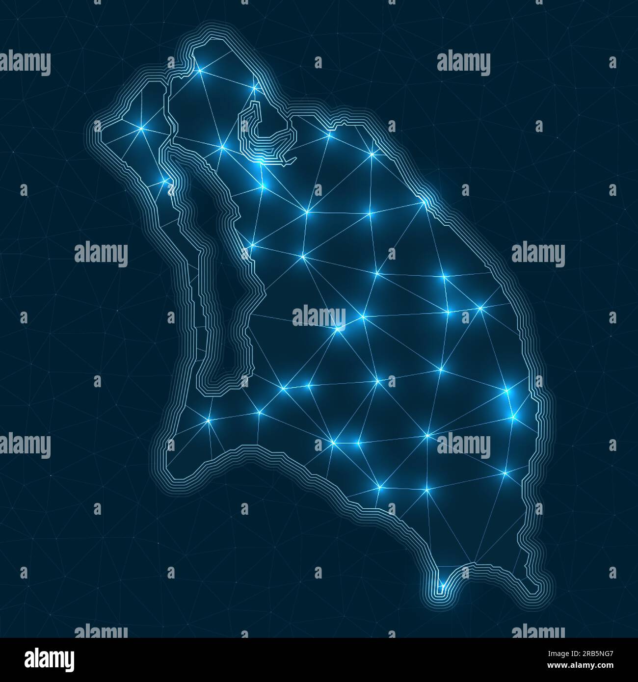 Barbuda network map. Abstract geometric map of the island. Digital ...