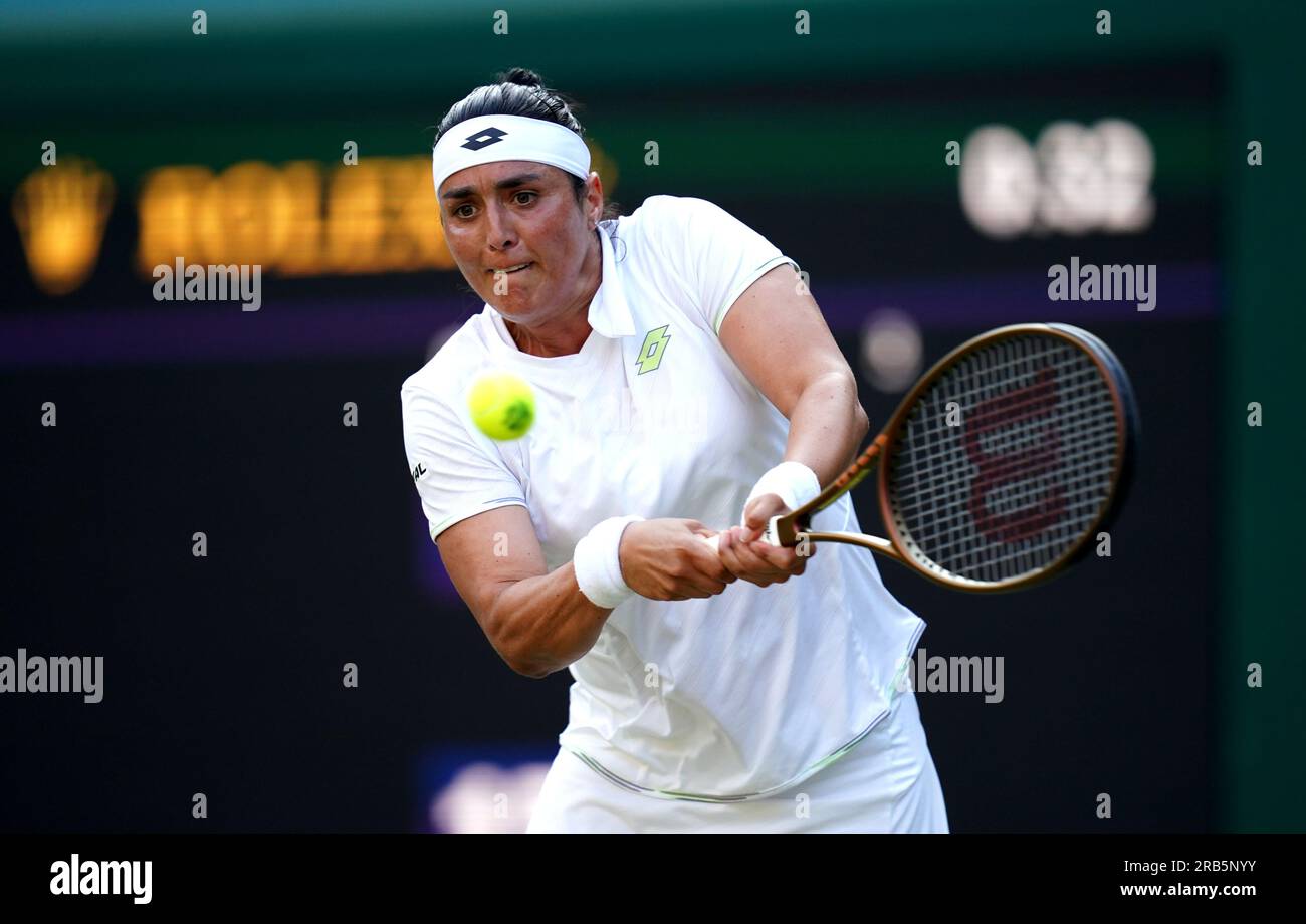 Ons Jabeur in action against Zhuoxuan Bai on day five of the 2023 ...