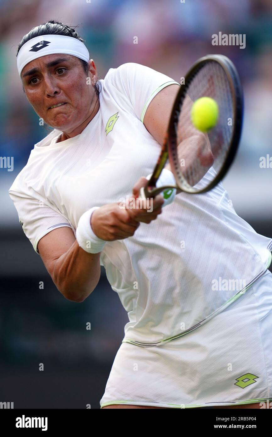 Ons Jabeur in action against Zhuoxuan Bai on day five of the 2023 ...