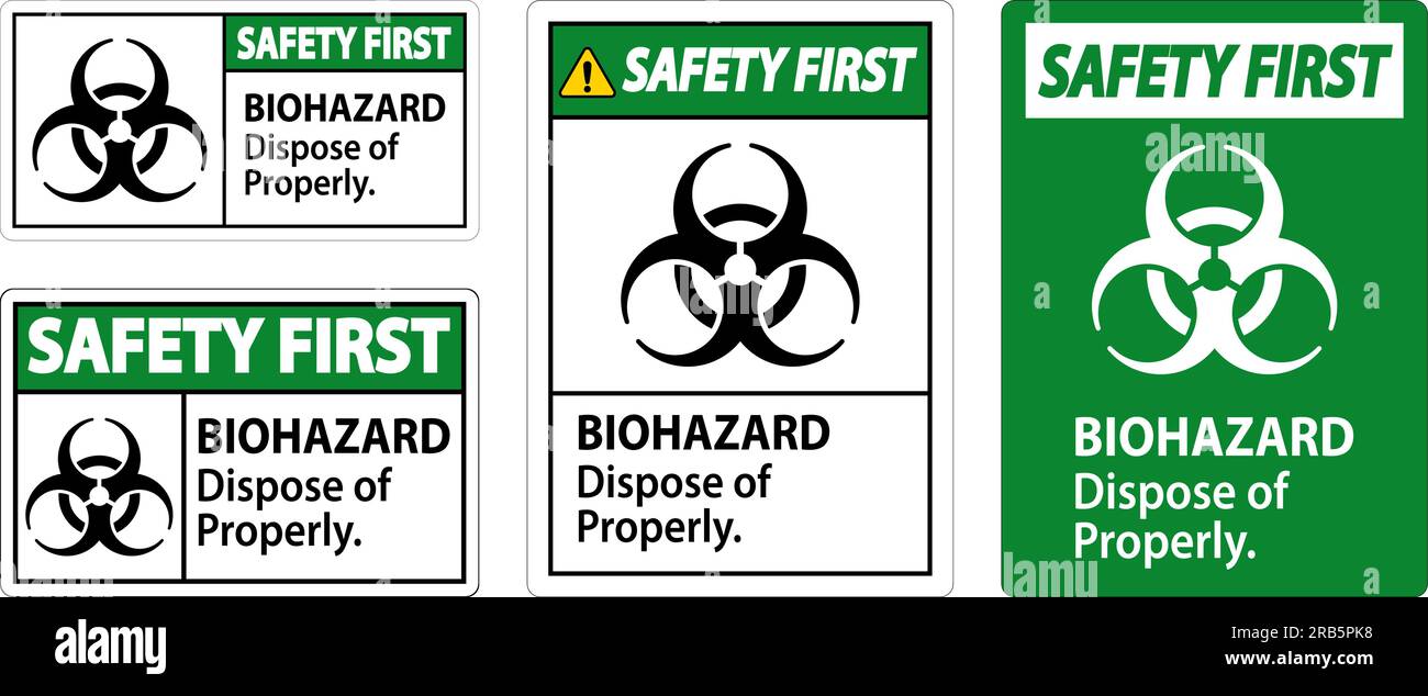 Biohazard Safety First Label Biohazard Dispose Of Properly Stock Vector ...