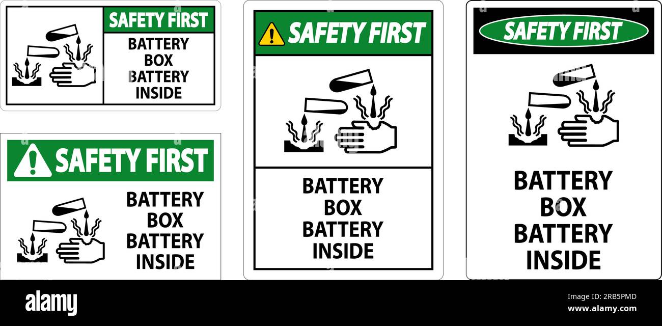 Safety First Battery Box Battery Inside Sign With Symbol Stock Vector ...